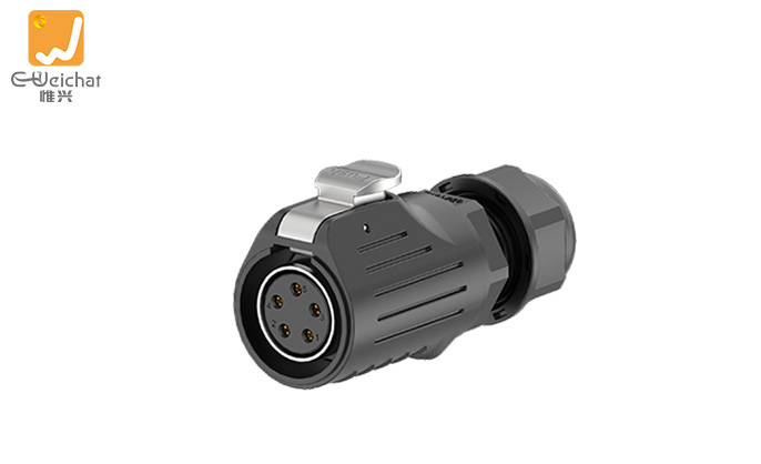LP20电源连接器厂家-法兰航空插头-5芯螺丝锁线款-惟兴E-WEICHAT